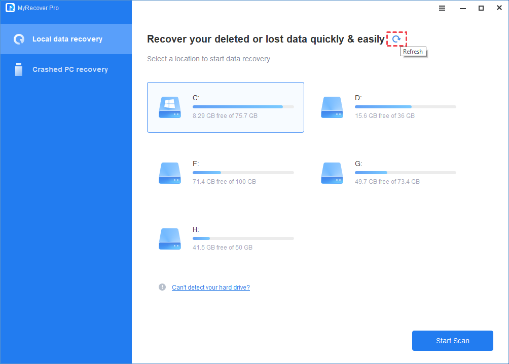How to scan lost data in MyRecover.