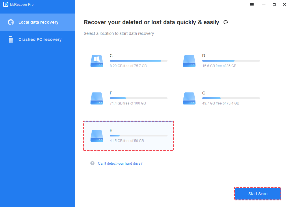 How to scan lost data in MyRecover.