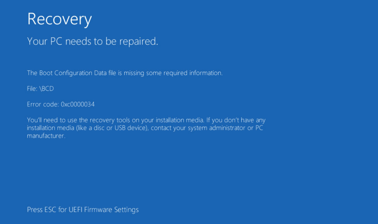Solve: The Boot Configuration Data for Your PC Is Missing